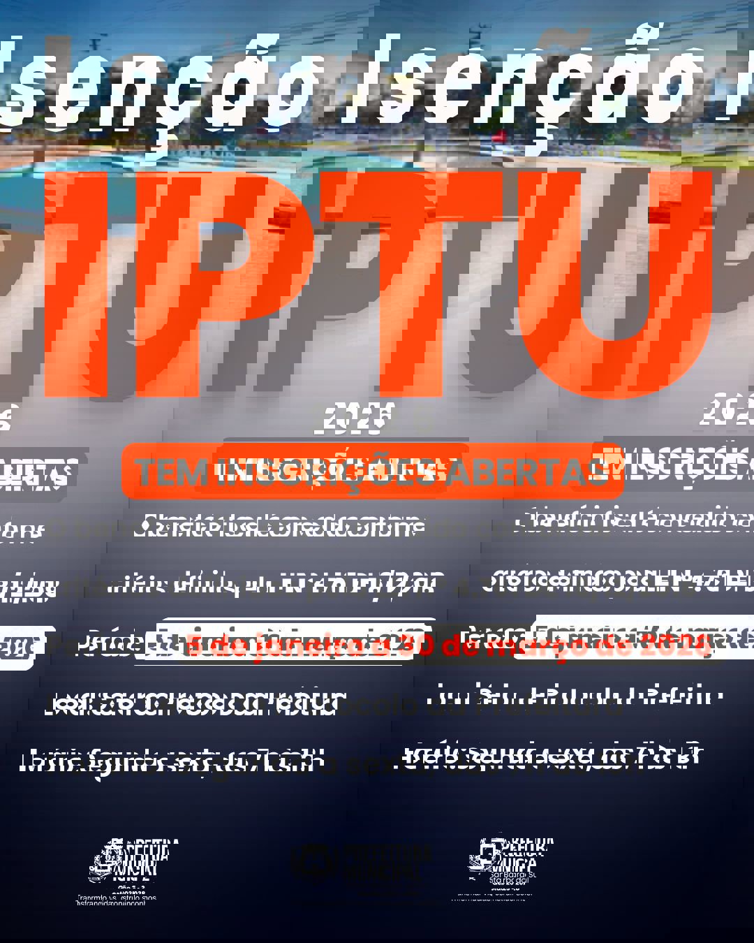 Isenção de IPTU 2026 tem inscrições abertas