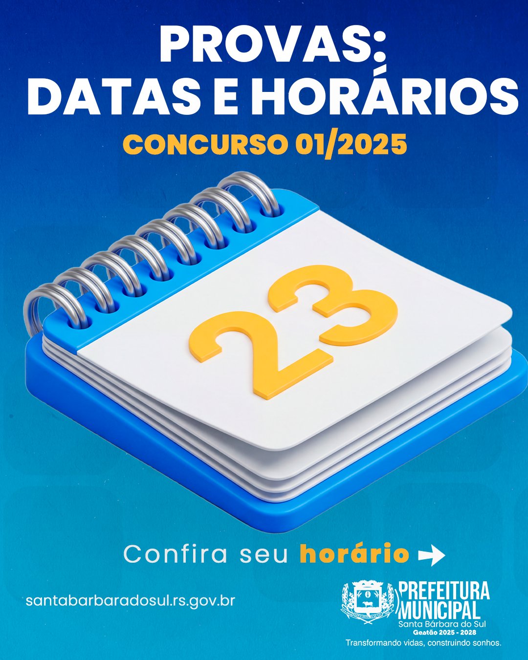 PROVAS CONCURSO 01/2025 – DATAS E HORÁRIOS OFICIAIS