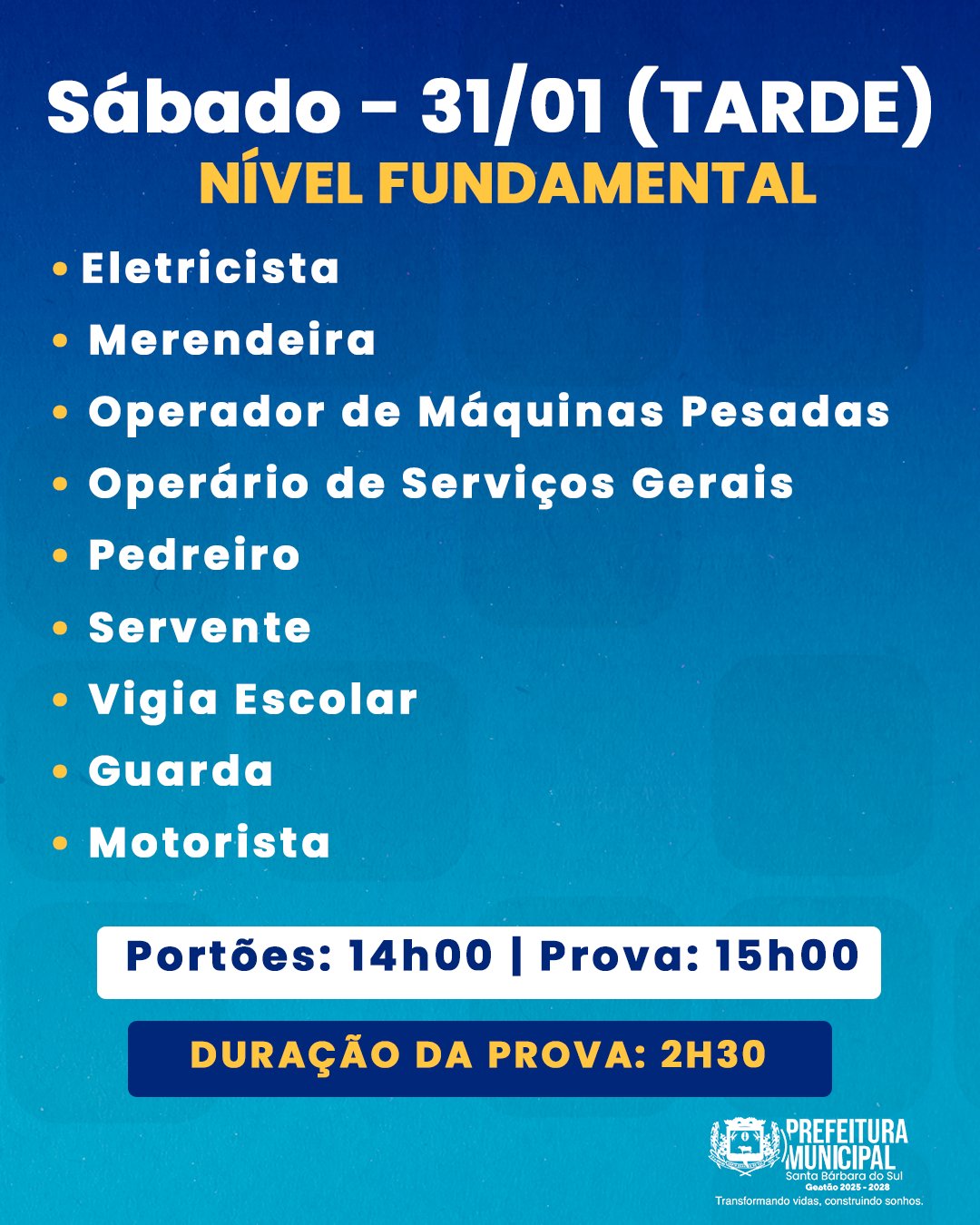 PROVAS CONCURSO 01/2025 – DATAS E HORÁRIOS OFICIAIS