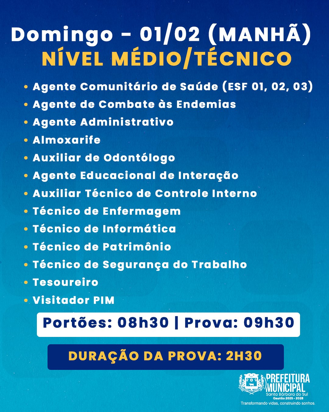 PROVAS CONCURSO 01/2025 – DATAS E HORÁRIOS OFICIAIS